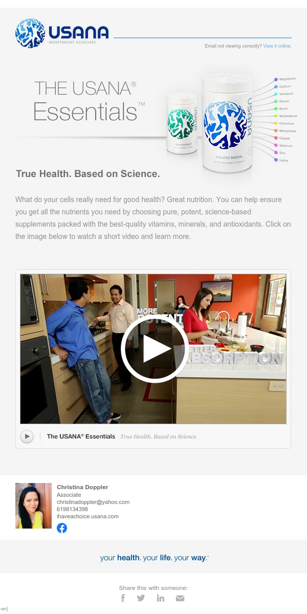 The USANA Essentials: True Health. Based on Science. (video link)